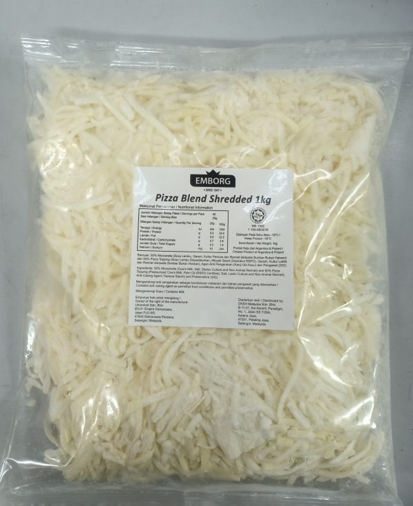 EMBORG PIZZA BLEND SHREDDED CHEESE 1KG – C&S Frozen Food