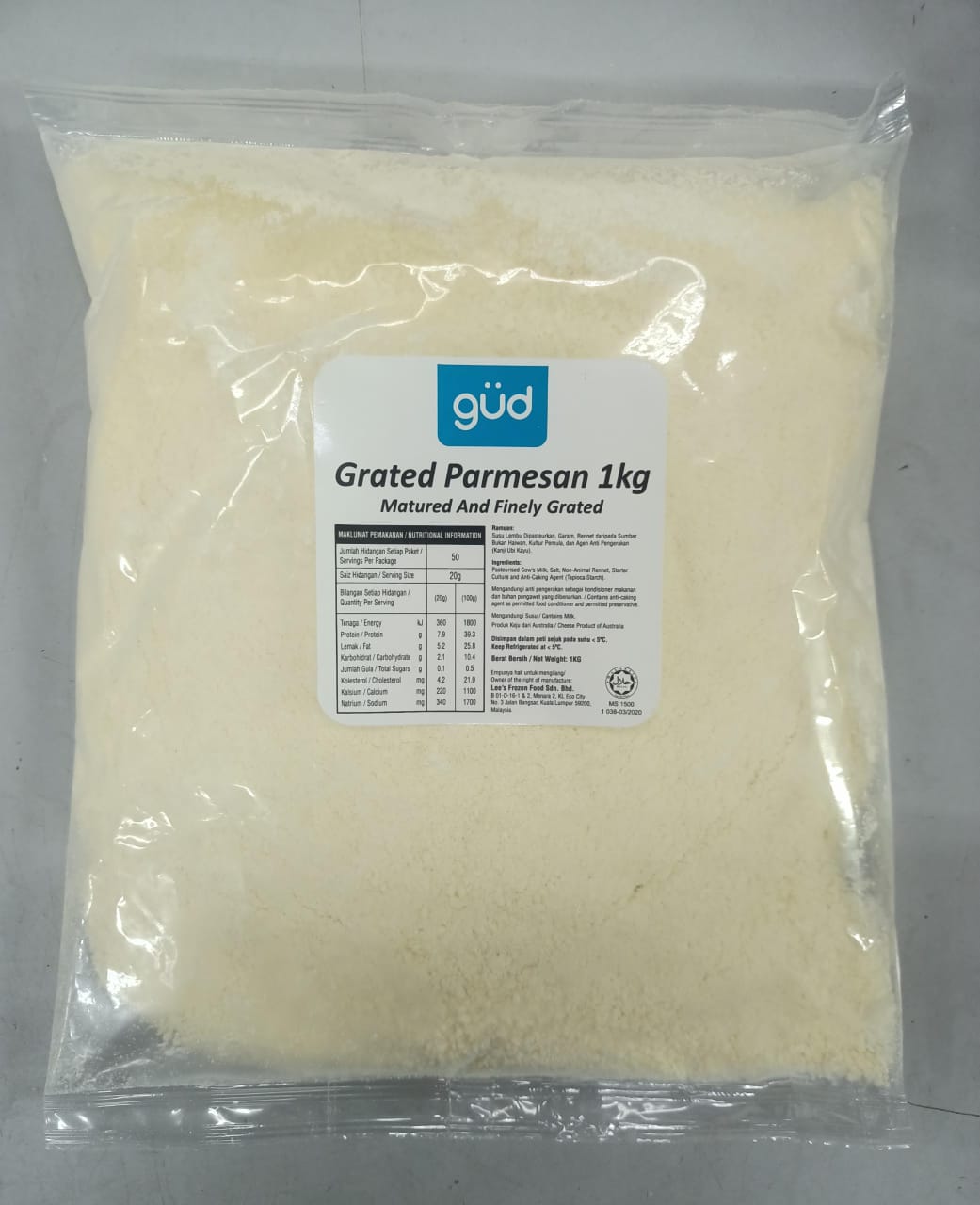 GUD GRATED PARMESAN CHEESE 1KG – C&S Frozen Food